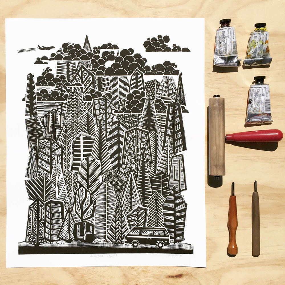 Rich Fowler_Boarding All Rows__Adventure Awaits_ Linocut – El Cerrito ...